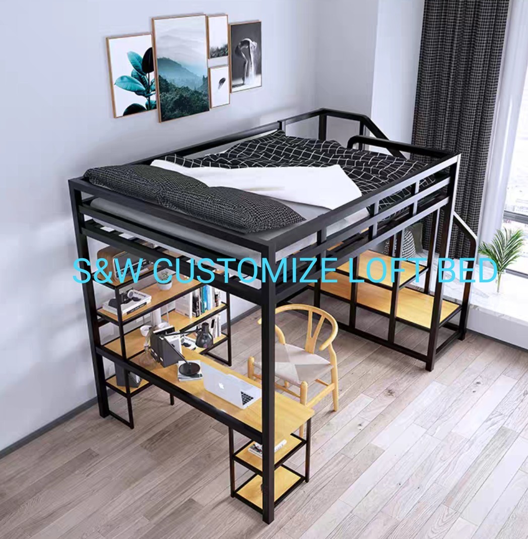 Customize loft bed with table and shelves single/supper single/queen ...