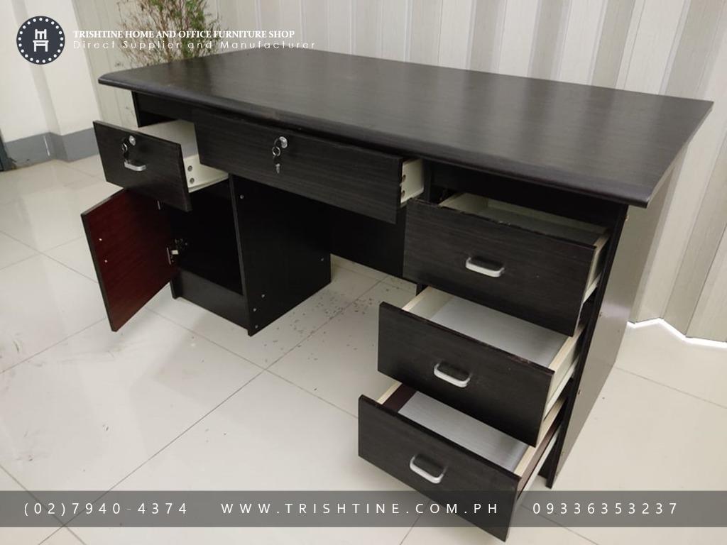 Office Table with Center and Both Sides Drawer and Cabinet, Furniture ...