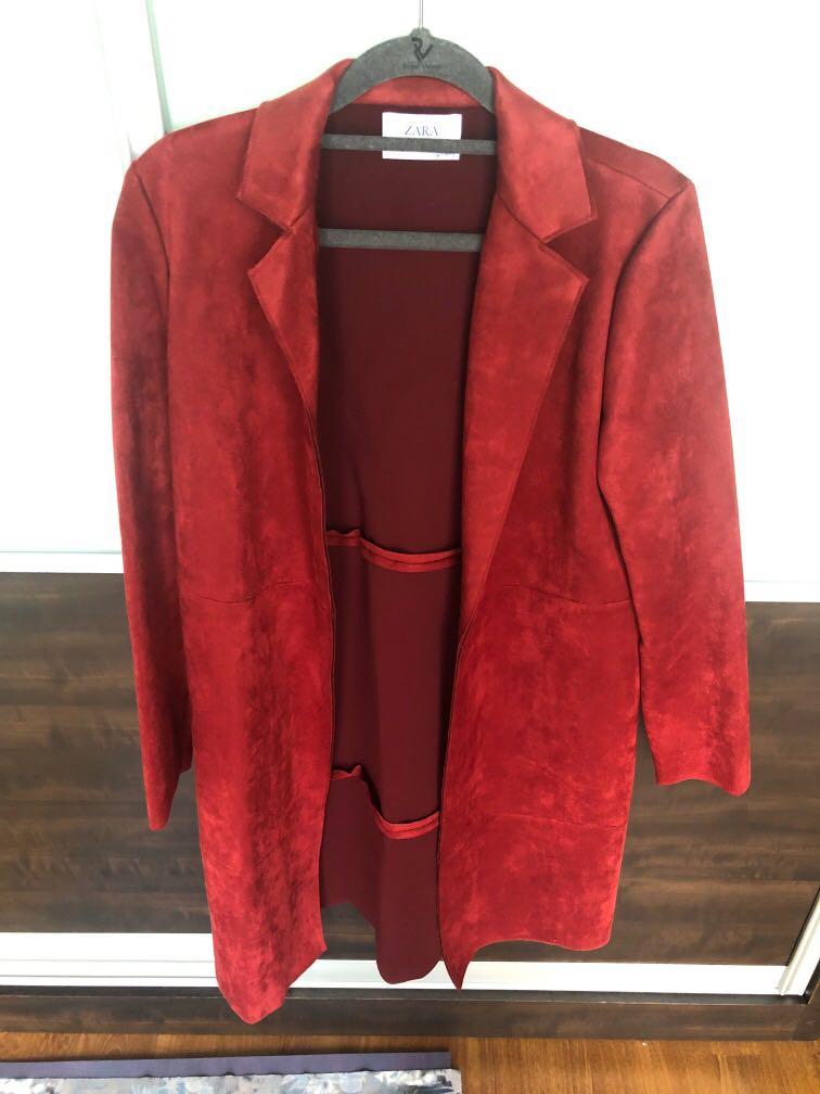 Zara Red Coat, Women's Fashion, Coats, Jackets and Outerwear on Carousell
