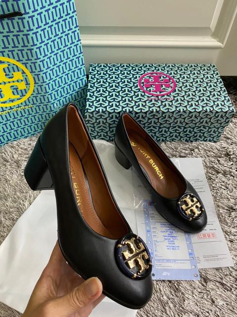 Tory Burch Shoes High Heels Hitam Kulit Leather, Fesyen Wanita, Sepatu ...