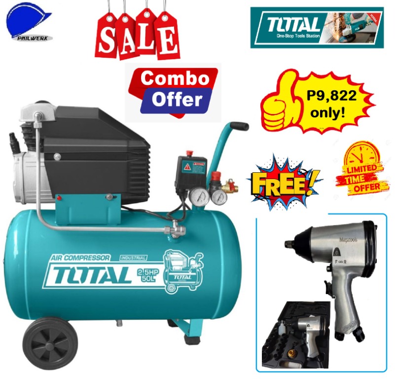 Total Air Compressor 2.5HP/50L & Free Mega Air Impact wrench ...