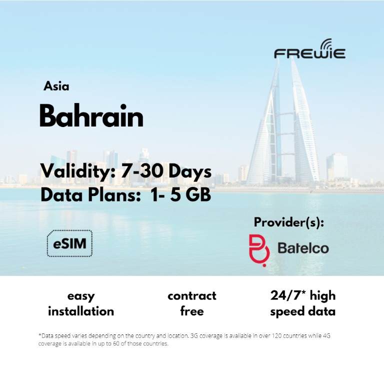 Bahrain eSIM 7-30 days 1GB- 5GB Data Roaming (embedded SIM), Mobile ...