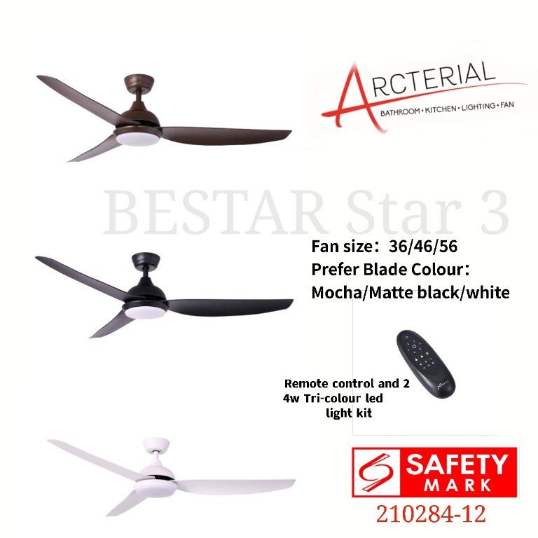 Bestar STAR-3 36" DC Ceiling Fan with LED, Furniture & Home Living ...