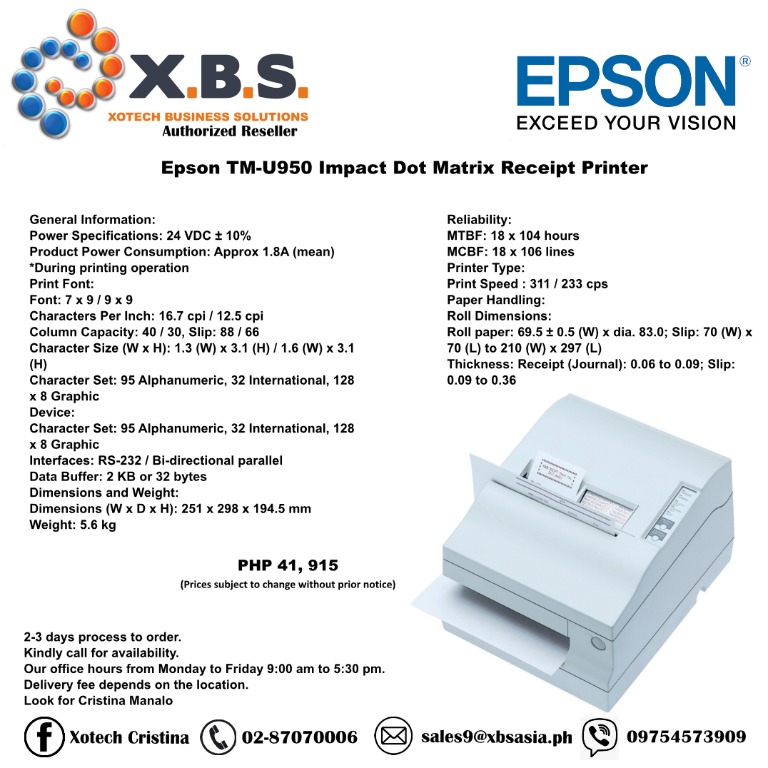 Epson TM-U950 Impact Dot Matrix Receipt Printer, Computers & Tech ...
