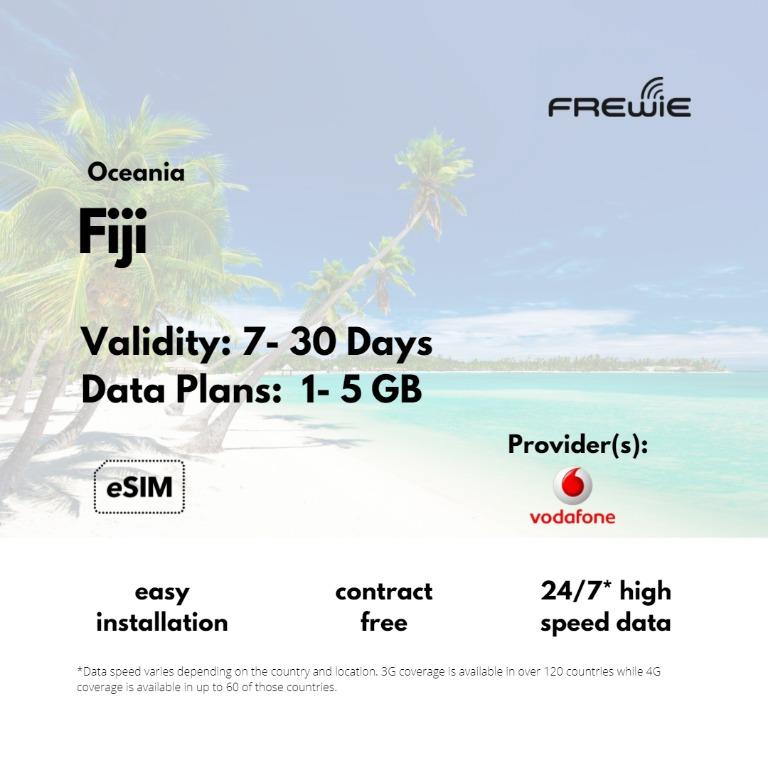 Fiji eSIM 7-30 days 1GB- 5GB Data Roaming (Digital SIM), Mobile Phones ...