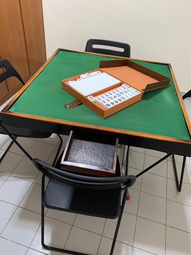 MAHJONG TABLE + MAHJONG + 4 CHAIRS, Furniture & Home Living, Furniture ...