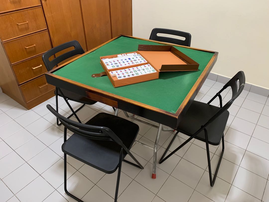 MAHJONG TABLE + MAHJONG + 4 CHAIRS, Furniture & Home Living, Furniture ...
