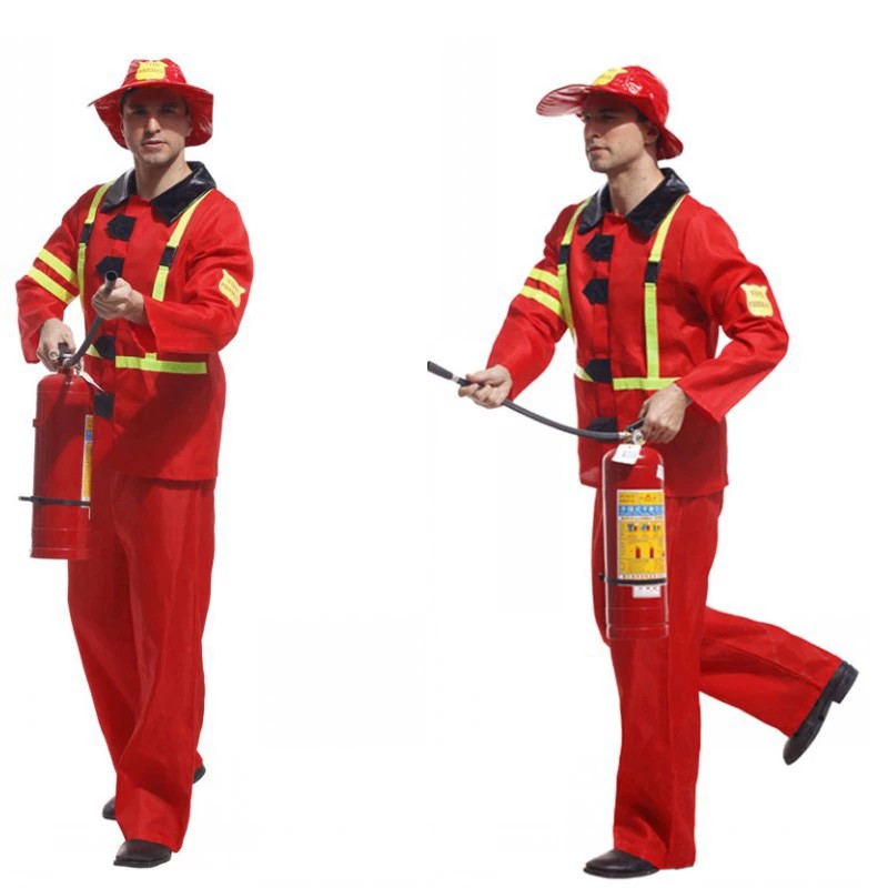 Mens firemen firefighter SCDF adult costume Red firesuit Halloween ...
