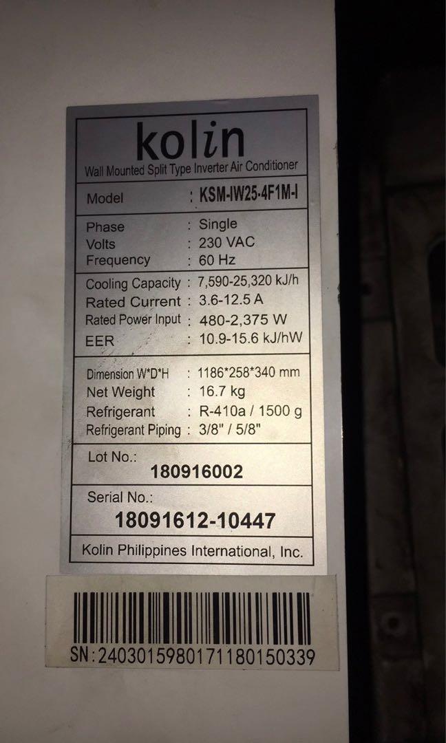 RUSH SALE! Kolin Split-Type Inverter 2.5 HP Aircon, TV & Home ...