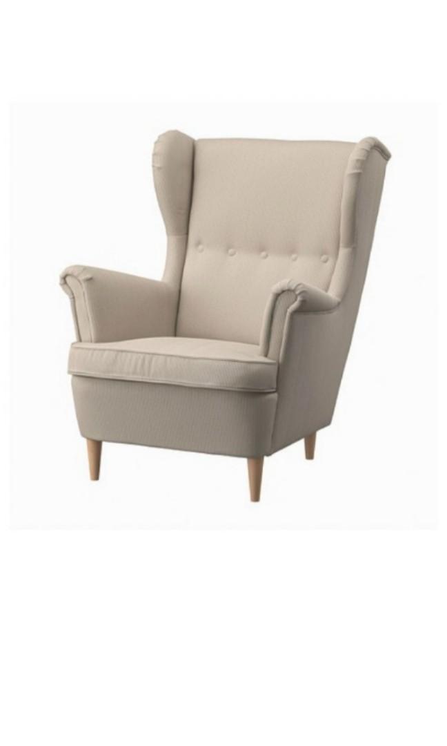 STRANDMON IKEA wing chair beige BN, Furniture & Home Living, Furniture ...
