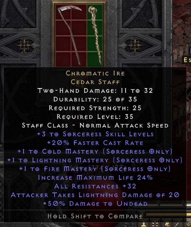 Chromatic Ire Staff (Sorc) - Diablo 2 Resurrected, Video Gaming, Gaming ...