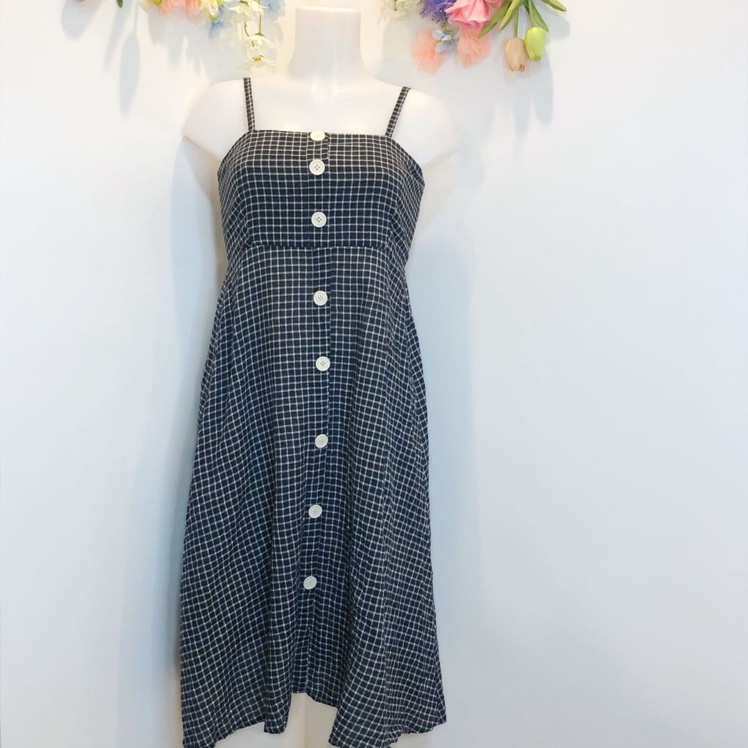 COD Midi Dress Checkered Black Garter Top Buttons, Women's Fashion ...