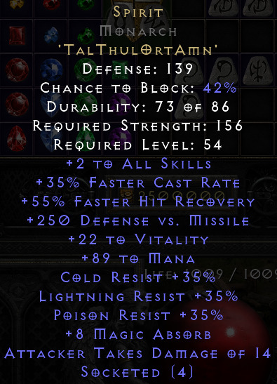Diablo 2 Resurrected (D2R) - 35 FCR Spirit Runeword Monarch (perfect ...