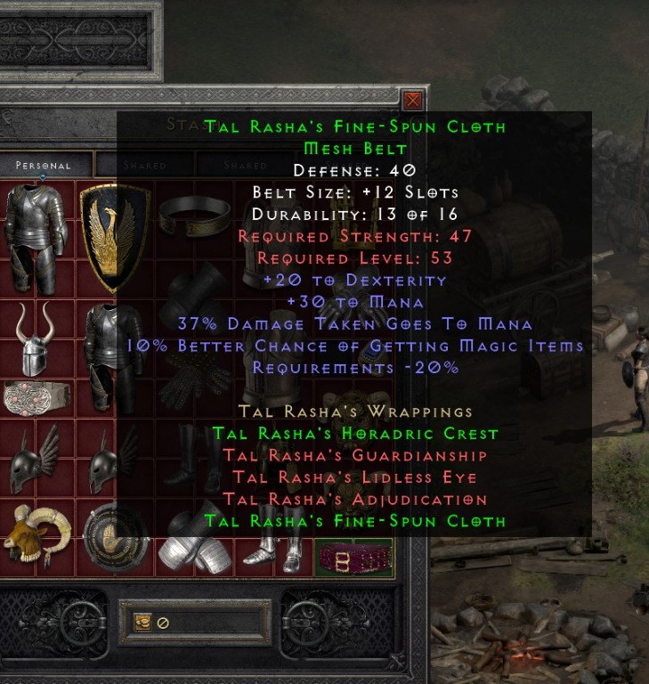 Diablo 2 Resurrected Tal Rasha Belt MF, Video Gaming, Gaming ...