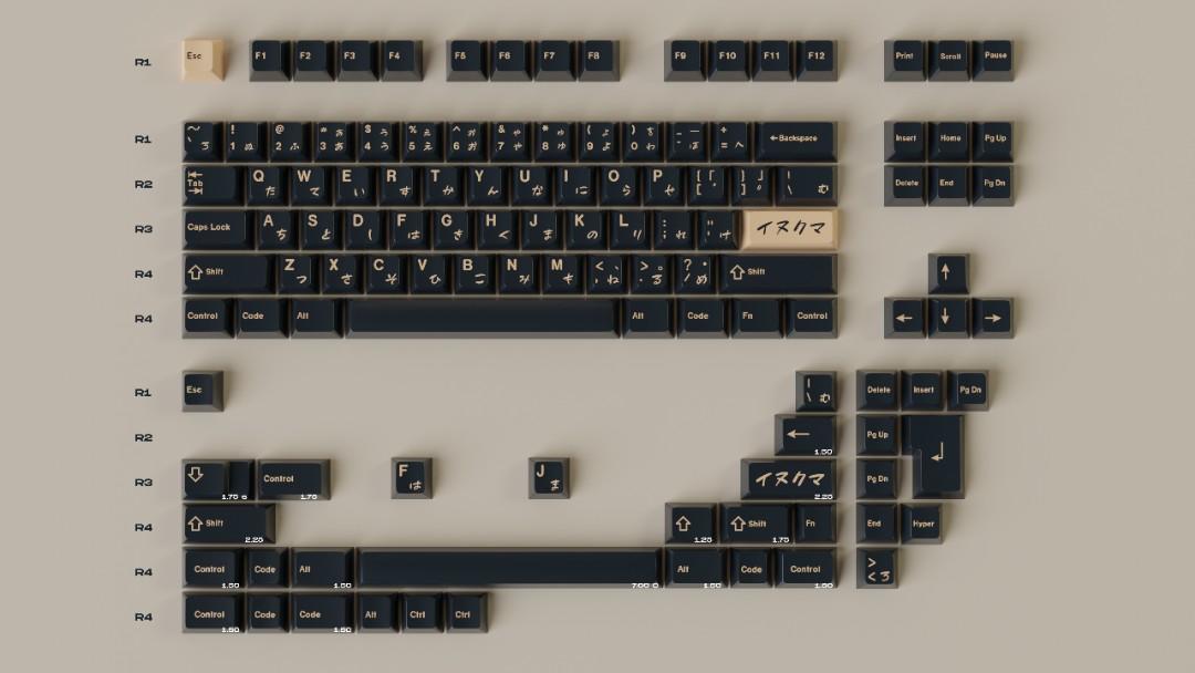 [Keycap] Inukuma Themed Black / Gold Japanese Hiragana Roots PBT themed ...