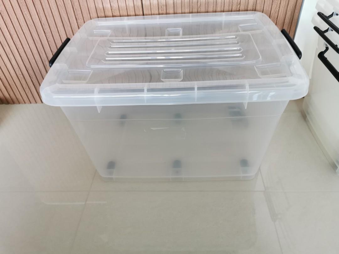 Plastic storage box with rollers-95L, Furniture & Home Living, Home ...