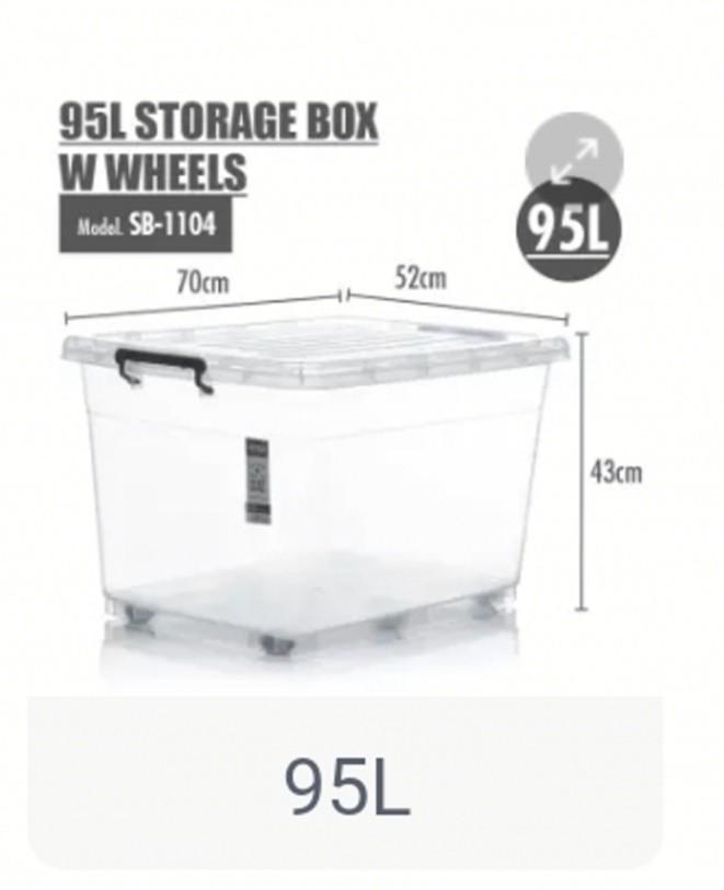 Plastic storage box with rollers-95L, Furniture & Home Living, Home ...