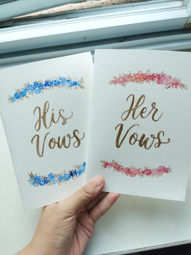 Hand Painted Wedding Vows Set (His Vows, Her Vows) Booklet CUSTOMISABLE ...