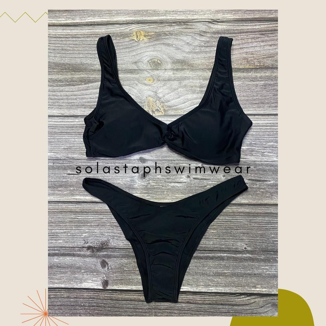 Zaful Plain Black Bikini, Women's Fashion, Swimwear, Bikinis ...