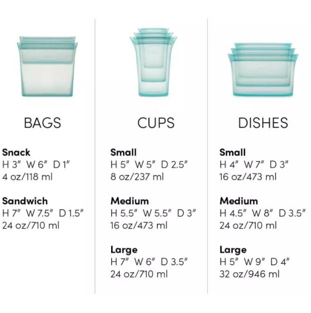 Zip Top® Reusable Containers, Full set of 8 - 3 Cups, 3 Dishes & 2 Bags ...