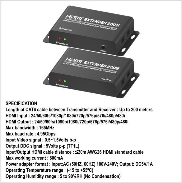 200M HDMI Extender over LAN RJ45 CAT5/CAT5E/CAT6/CAT7/CAT8, TV & Home ...