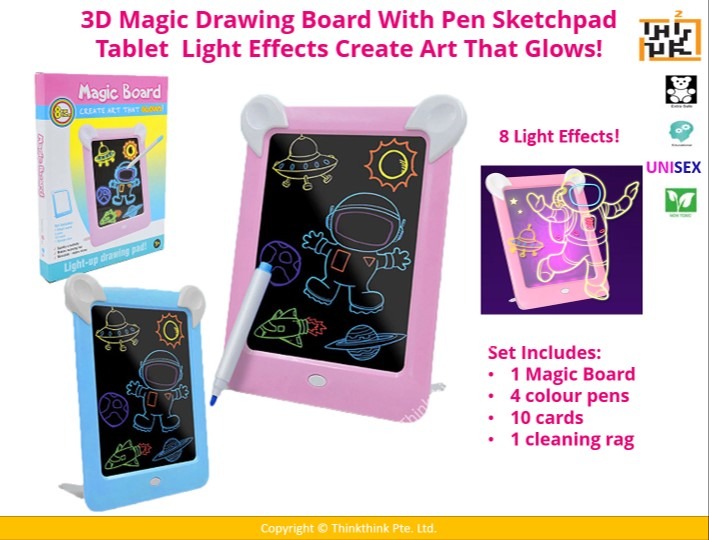 3D Magic Drawing Board With Pen Sketchpad Tablet 8 Light Effects Create ...