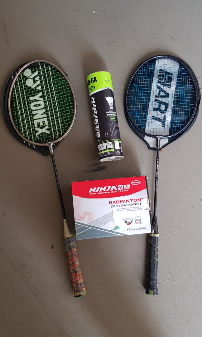 Badminton Rackets and Net set yonex hart calibre shuttlecocks, Sports ...