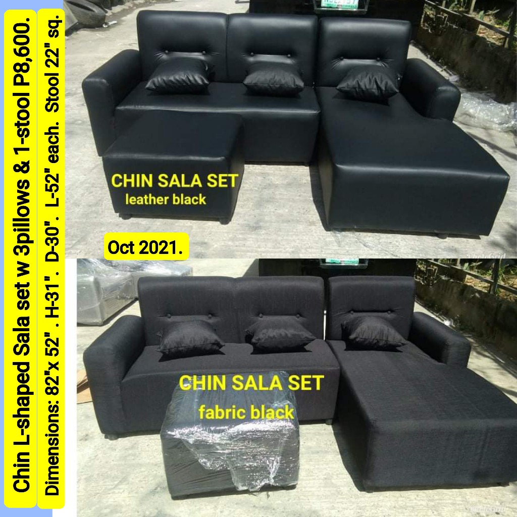 Chin LShaped Sala Set w 3 pillows and 1 stool, Furniture & Home Living ...