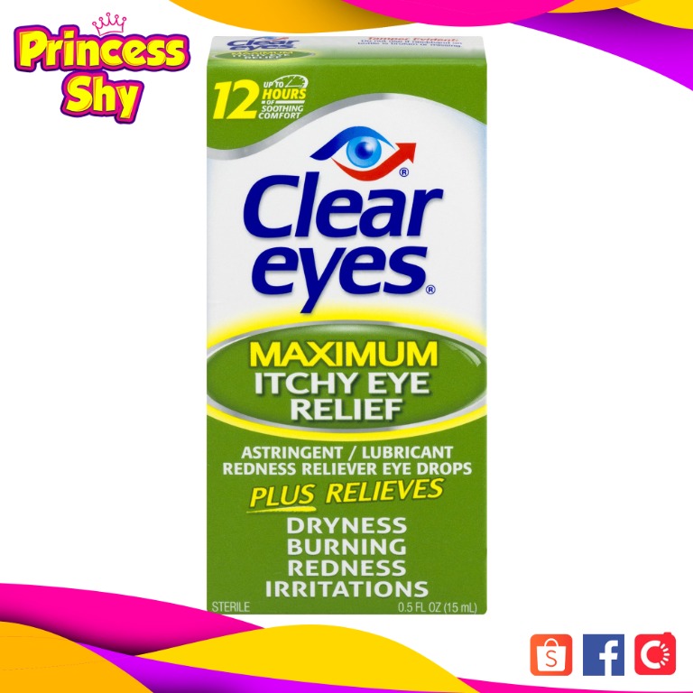 Clear Eyes Eye Drops Maximum Itchy Eye Relief 0.5 Fl Oz 15ml, Beauty ...