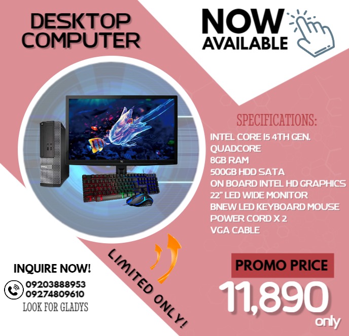 DESKTOP COMPUTER PROMO I5 4TH GEN 8GB RAM| 500GB HDD| 22" LED MONITOR ...