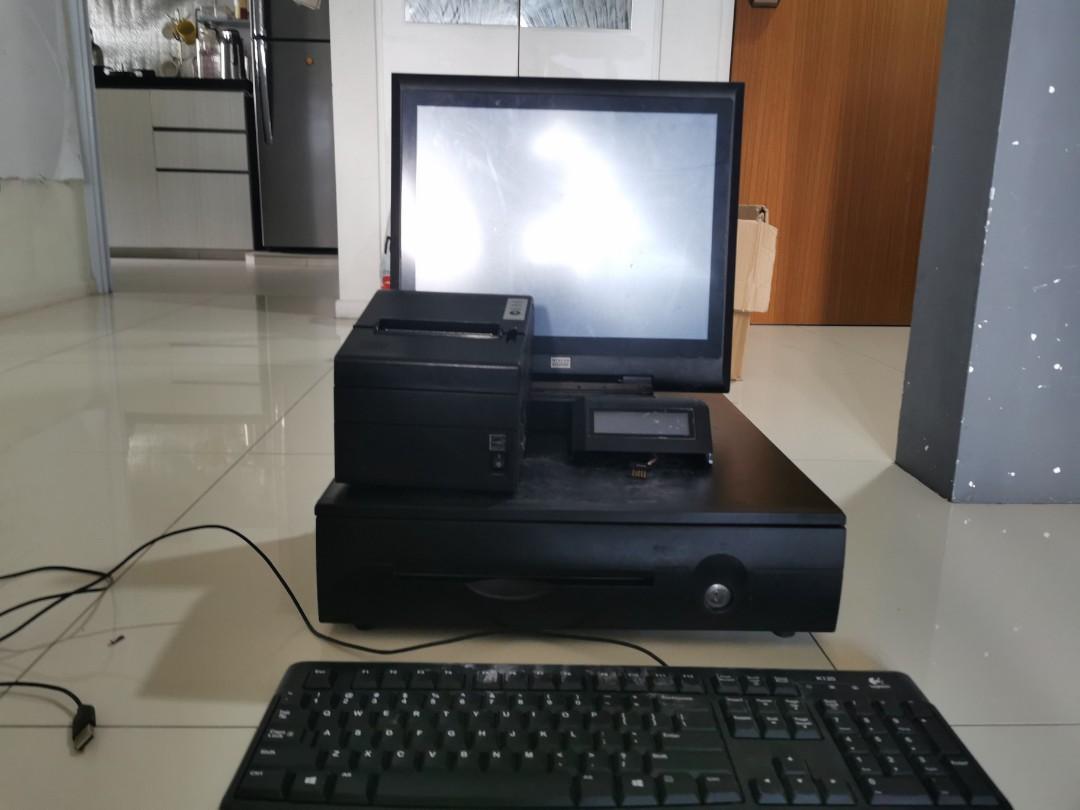 Desktop, printer roll, business cashier drawer, keyboard, Computers ...