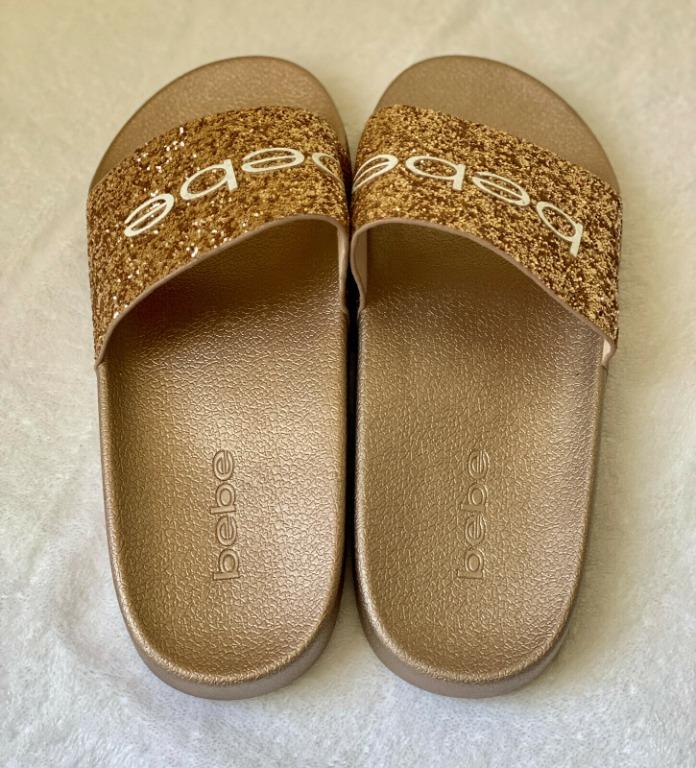 NEW! BEBE FRAIDA ROSE GOLD GLITTER SLIP-ON SLIDES SANDALS SLIPPERS 6 or ...