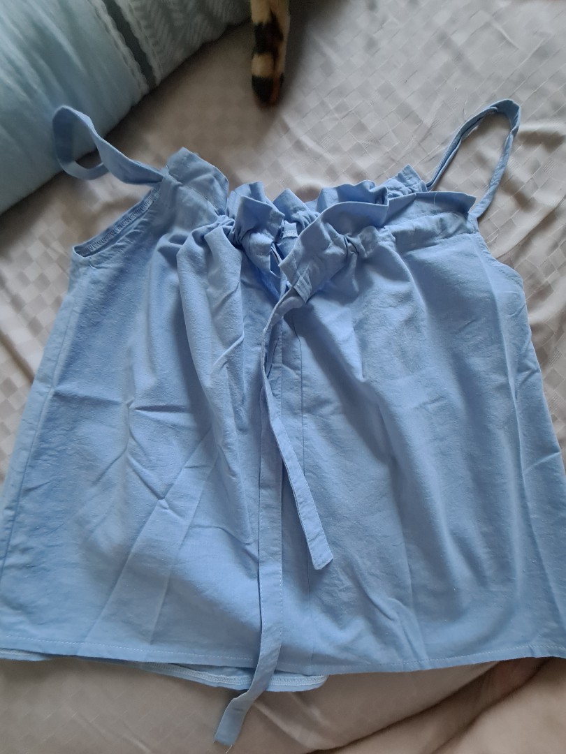 Shoulder Pull String Blouse, Women's Fashion, Tops, Sleeveless on Carousell