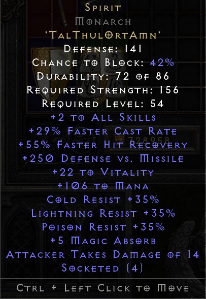 "Spirit" Monarch Base (Diablo 2:R - PC), Video Gaming, Gaming ...