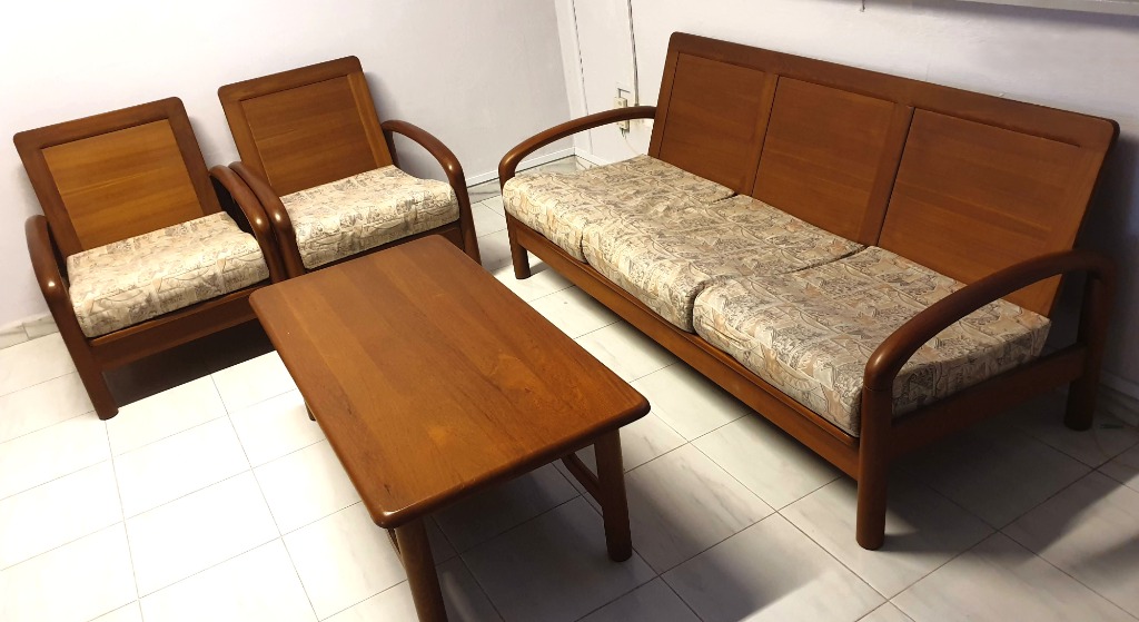 Timber sofa set, Furniture & Home Living, Furniture, Sofas on Carousell