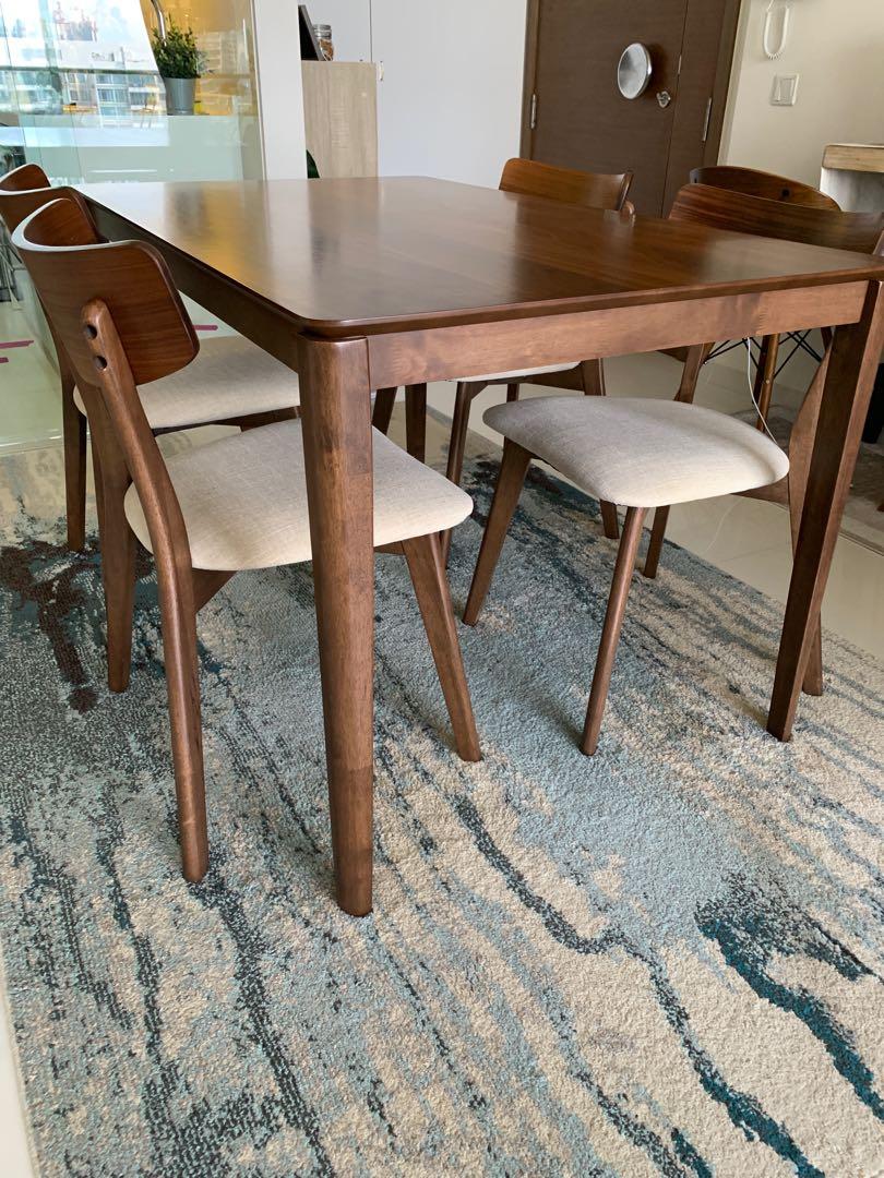 Walnut Dining Table + 4 Oatmeal Chairs, Furniture & Home Living ...