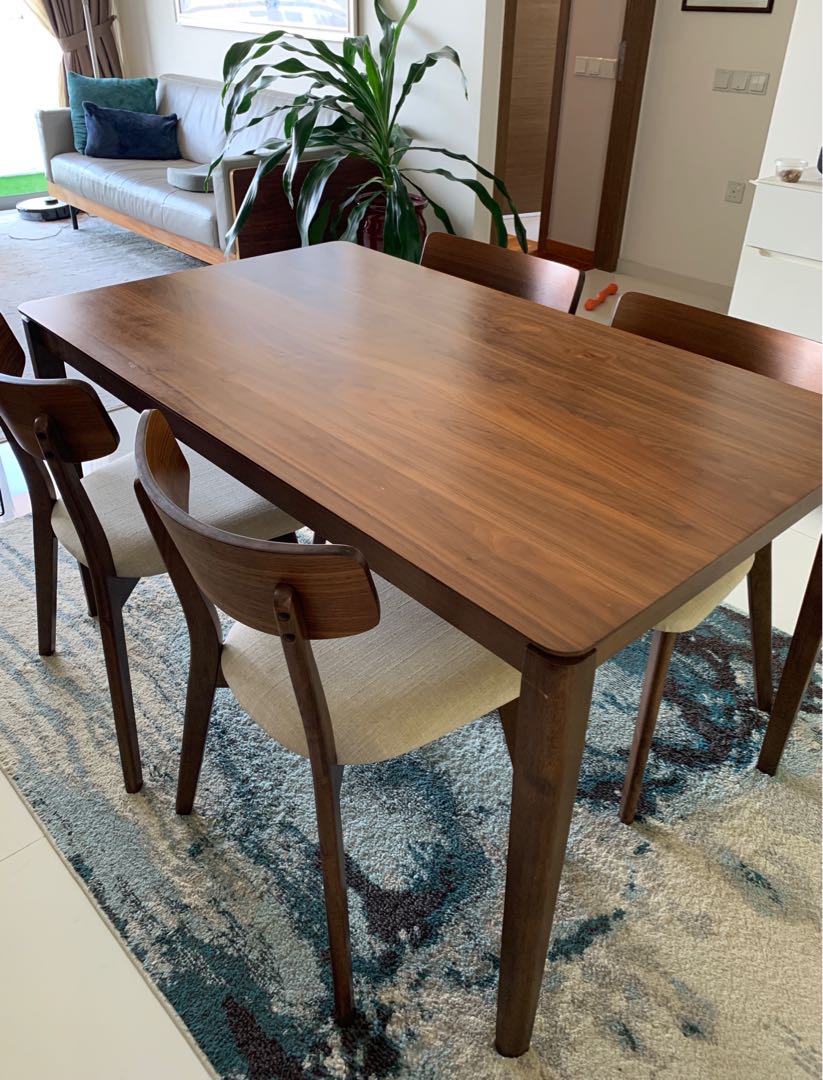 Walnut Dining Table + 4 Oatmeal Chairs, Furniture & Home Living ...