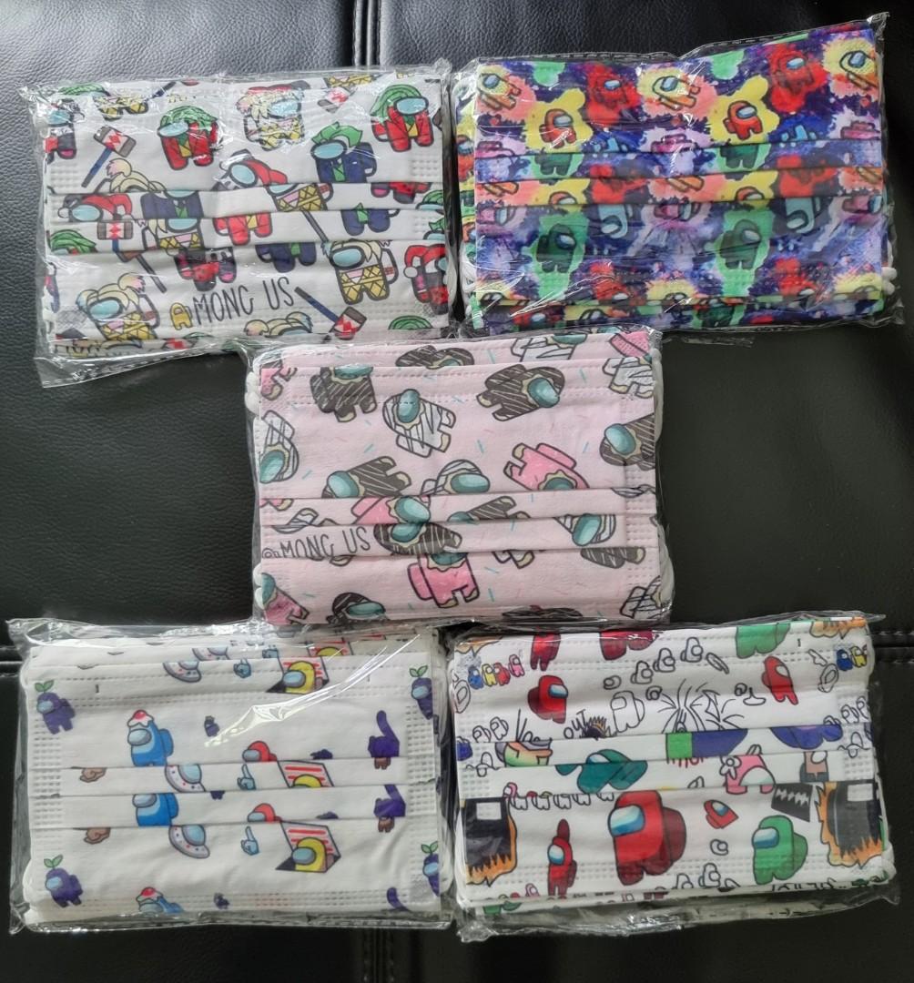 50pcs Among us mixed design kids face mask set B, Health & Nutrition ...