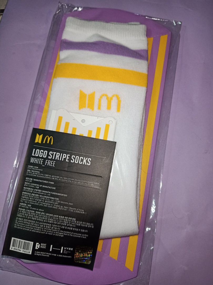 BTS X MCDO LOGO STRIPE SOCKS, Women's Fashion, Watches & Accessories ...