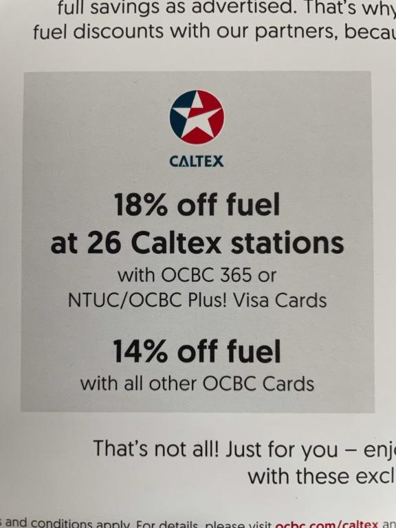 Caltex OCBC Fuel discount coupon, Free Items on Carousell