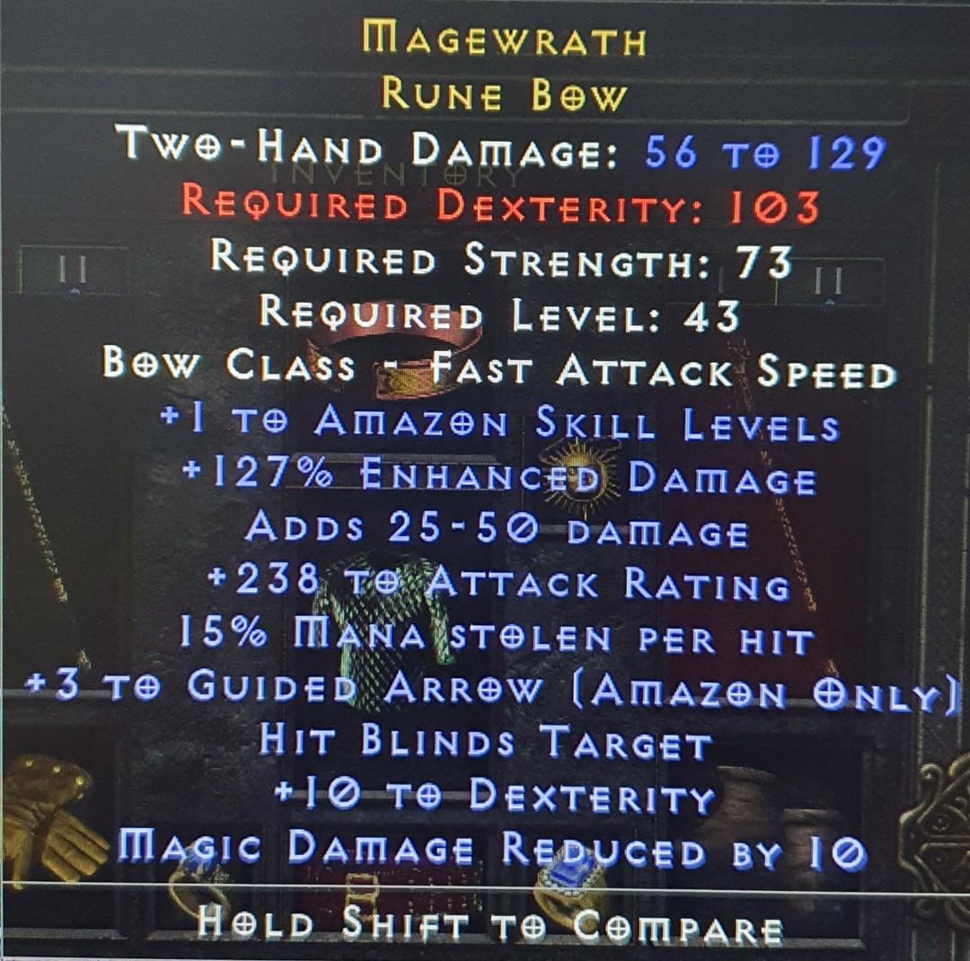 D2R diablo Magewrath rune bow, Video Gaming, Gaming Accessories, In ...