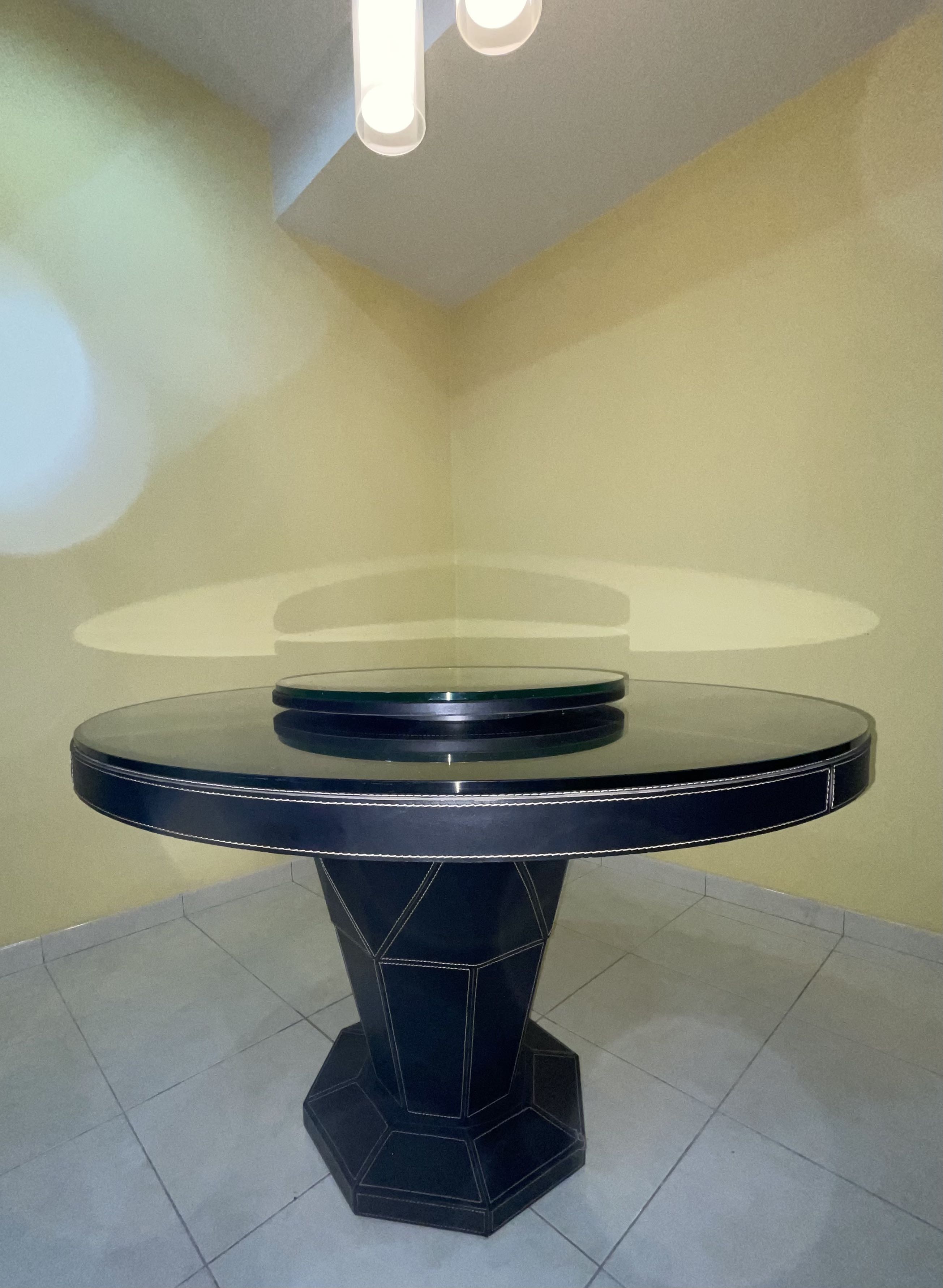 High Class Round Dining Table. Leather texture with stitching, and Lazy ...