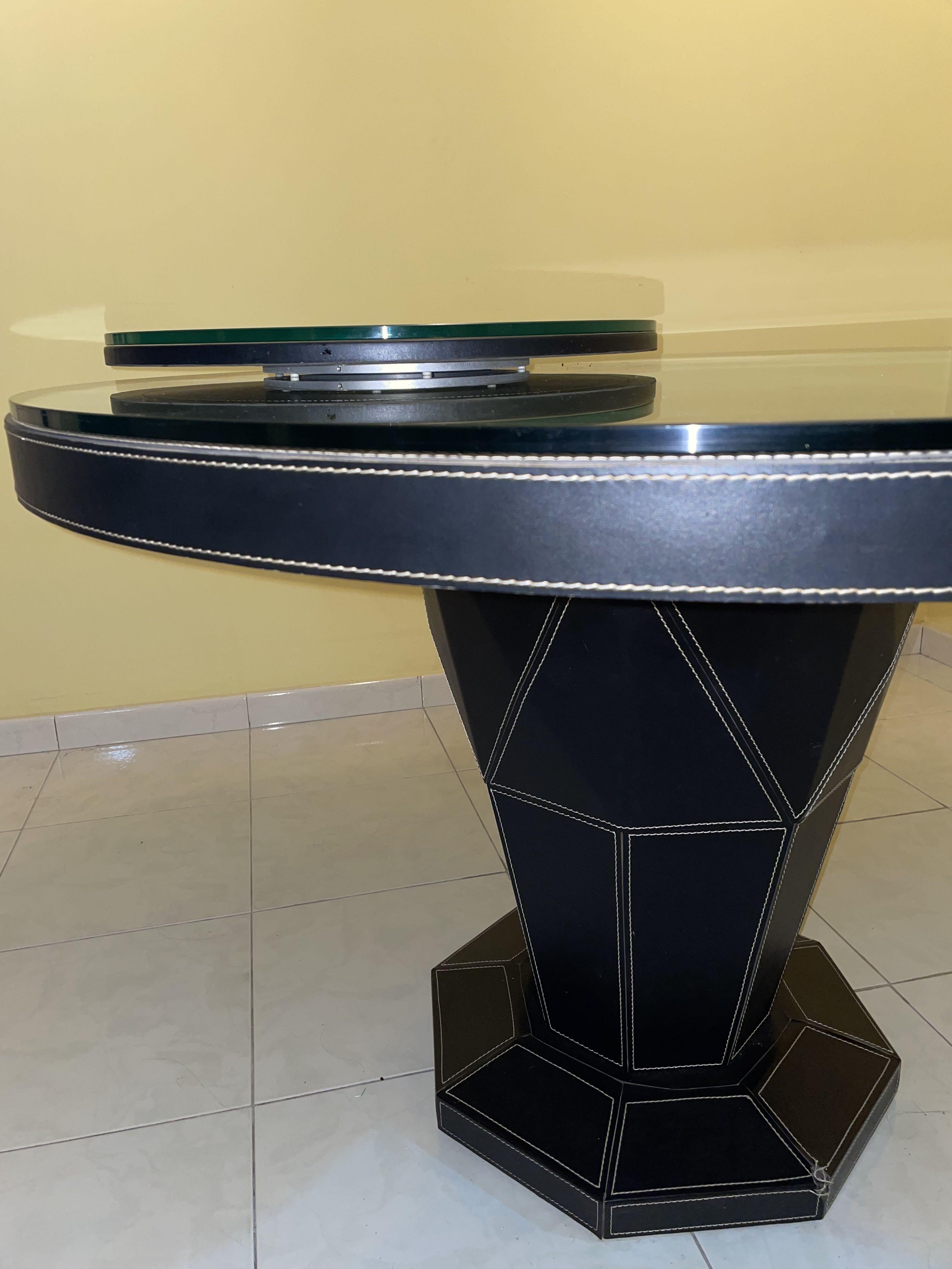 High Class Round Dining Table. Leather texture with stitching, and Lazy ...