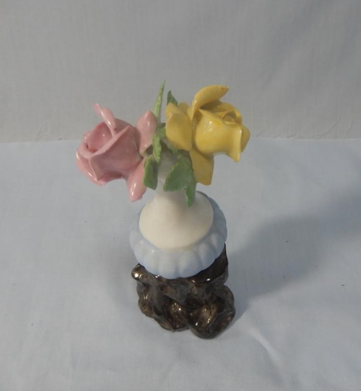 Vintage ceramic roses vase display stand circa mid 20th Century retired ...
