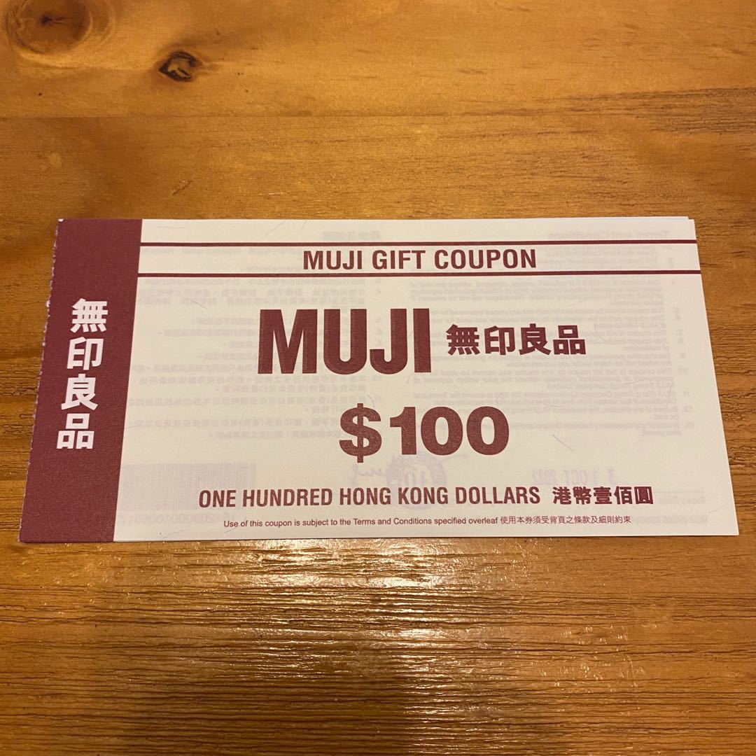 9折 Muji 無印良品 $100現金券 優惠券 Cash Coupon Gift Voucher, 門票＆禮券, 禮品卡、印花 - Carousell