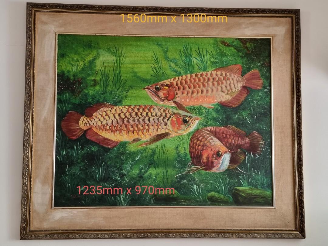 Arowana Oil painting with frame by Tan Kay Nguan, Hobbies & Toys ...