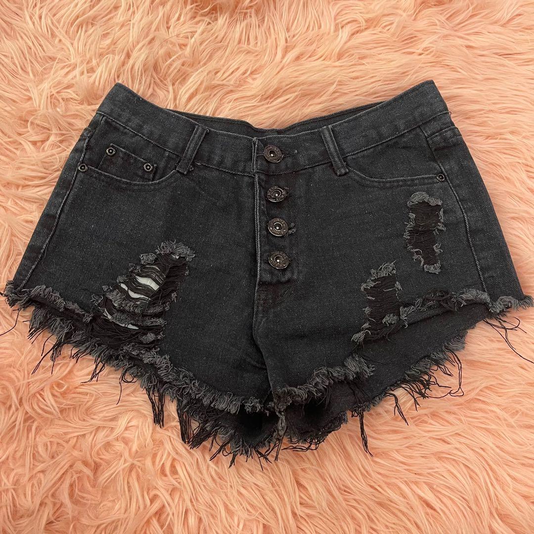 Black Ripped Shorts, Women's Fashion, Clothes, Bottoms on Carousell