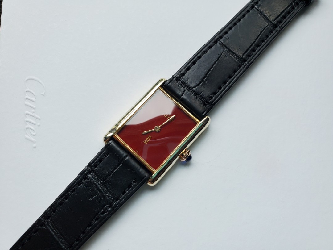 Cartier tank must de red dial manual winding rare just serviced rare ...