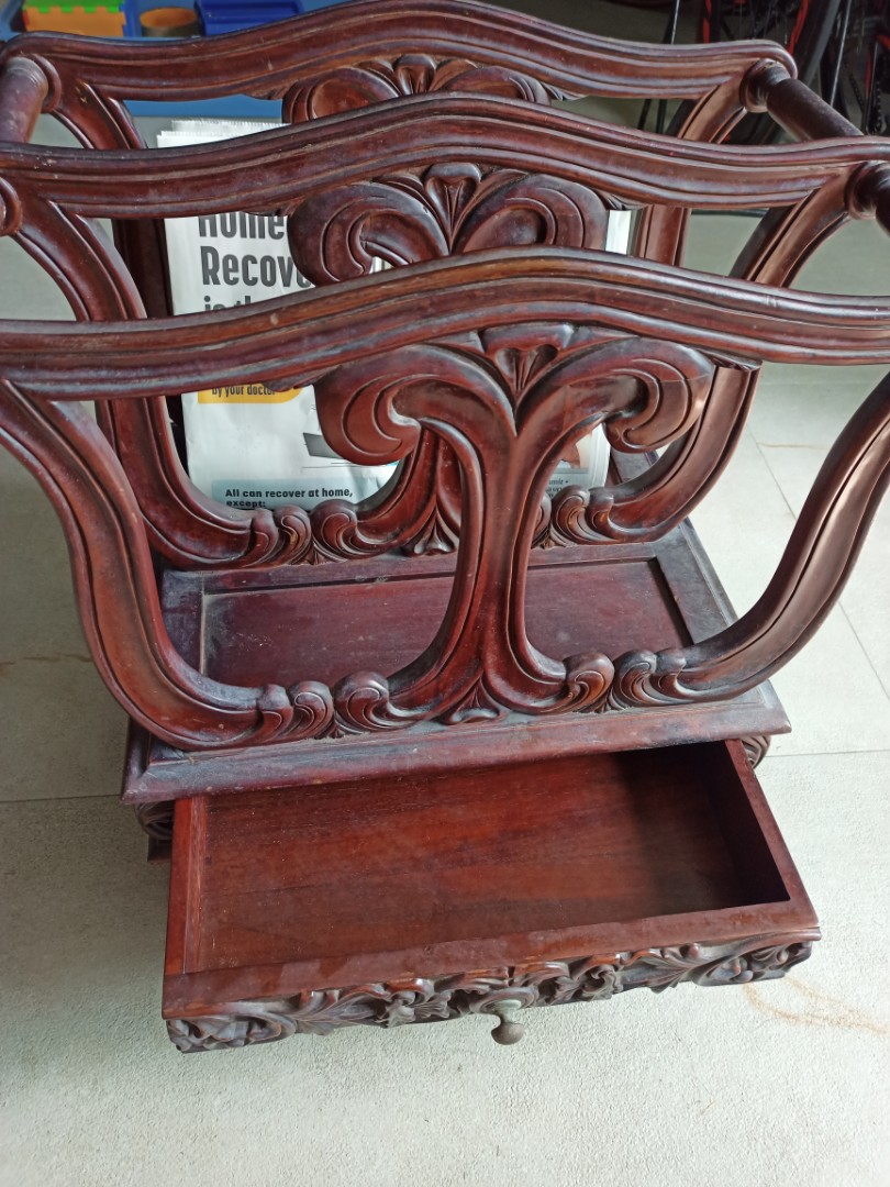 Antique Vintage Classic wood carved newspaper and magazine stand ...