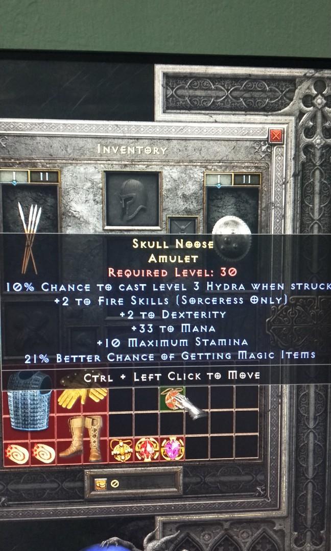 D2R +2 fire skill w 21%mf ammy, Video Gaming, Gaming Accessories, In ...